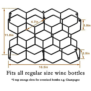 Set of 3 Countertop Wine Rack, 14 Bottle Wine Holder for Wine Storage, Freestanding Metal Wine Rack Honeycomb, Easy to Assembly, 3 Tier Tabletop Wine Holder for Cabinet, Pantry, Kitchen Bar(Black)