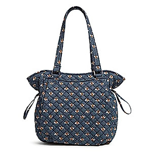 Vera Bradley Women's Cotton Glenna Satchel Purse, Bees Navy - Recycled Cotton, One Size