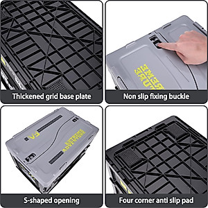 Espera 45L Collapsible Storage Bins,Camping Storage Box,1Pcs Grey Heavy Duty Reusable Moving Boxes,Foldable Storage Boxes with Wooden Lid for Clothes,Toy and Shoe