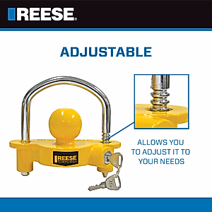 REESE Towpower 72783 Coupler Lock, Adjustable Storage Security, Heavy-Duty Steel, Yellow and Chrome