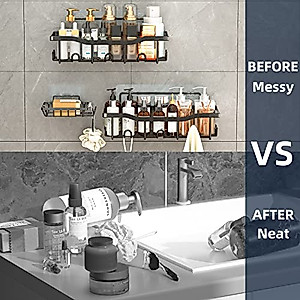 LURVUO Shower Caddy Shower Organizer,3Pack No Drilling Large Capacity Rustproof Adhesive Bathroom Organizer for Bathroom Storage&Kitchen,Black