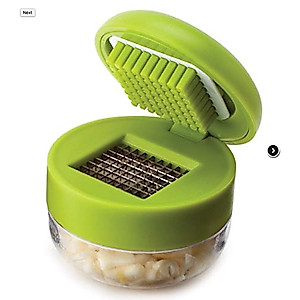 Joie Garlic Press and Chopper with Storage Container, Stainless Steel Blades, Green