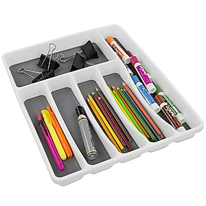 Home Basics Large 6 Compartment BPA-Free Cutlery Tray with Rubber Lined Compartments