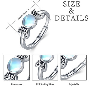 lotus & leaf Triple Moon Goddess Ring Sterling Silver Moonstone Jewelry Pagan Wiccan Ring Triple Moon Goddess Gifts for Women