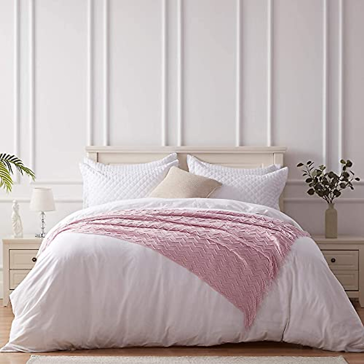 NexHome Throw Blankets for Couch Purple Pink Decorative Knit Blanket with Tassel Fringe Soft Lightweight Zigzag Textured Boho Throws (50"x60" Light Lilac)