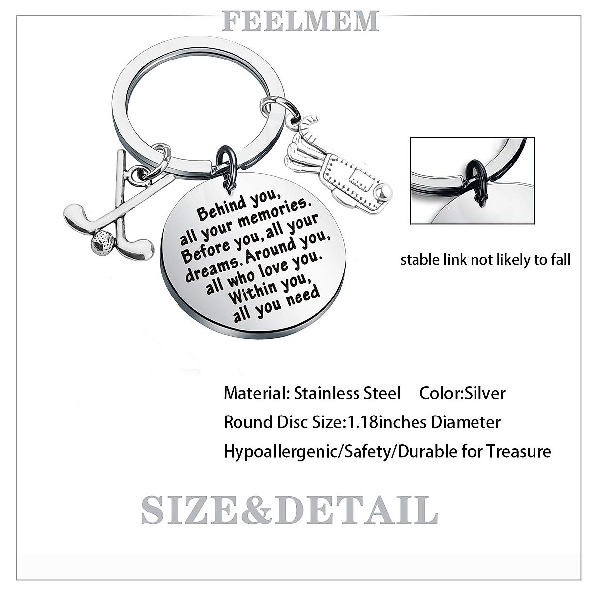 FEELMEM Golf Keychain Future Golfer Gift Behind You All Your Memories Keychain Golf Club Golf Player Gifts New Golfer Gift