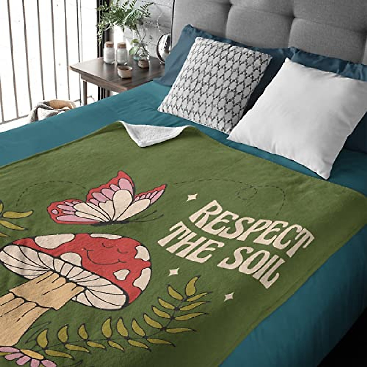 A Mushroom and A Butterfly with The Quote Respect The Soul Throw Blanket Lightweight Soft Plush Fluffy Flannel Blankets for Couch Bed Sofa (XS 30"x40" Inch for Toddler/Puppy)