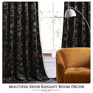 StangH Black Velvet Curtains 84 inches Long - Printed Floral Design Home Decoration Luxury Thermal Insulated Blackout Window Treatment Set for Living Room, 52x84-inch, 2 Panels