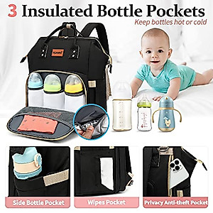 KUWANI Diaper Bag Backpack, Multifunction Travel Baby Changing Bags for Dad/Mom, Large Unisex Waterproof Diaper Backpack with Stroller Straps, Baby Registry Search(Black)