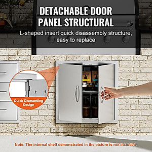 VEVOR BBQ Access Double Door, 24W x 24H Inch Outdoor Kitchen, Stainless Steel Flush Mount, Double Wall Vertical With Handles and Hooks, for BBQ Island, Grilling Station, Outside Cabinet