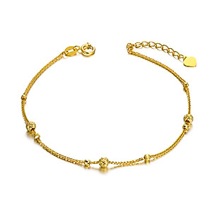 18K Solid Gold Bracelet for Women, Dainty Real Gold Beads Ball Adjustable Chain Bracelet Fine Jewelry Anniversary Christmas Gift for Her, Wife, Mom, Girls, 6.5"-7.5"