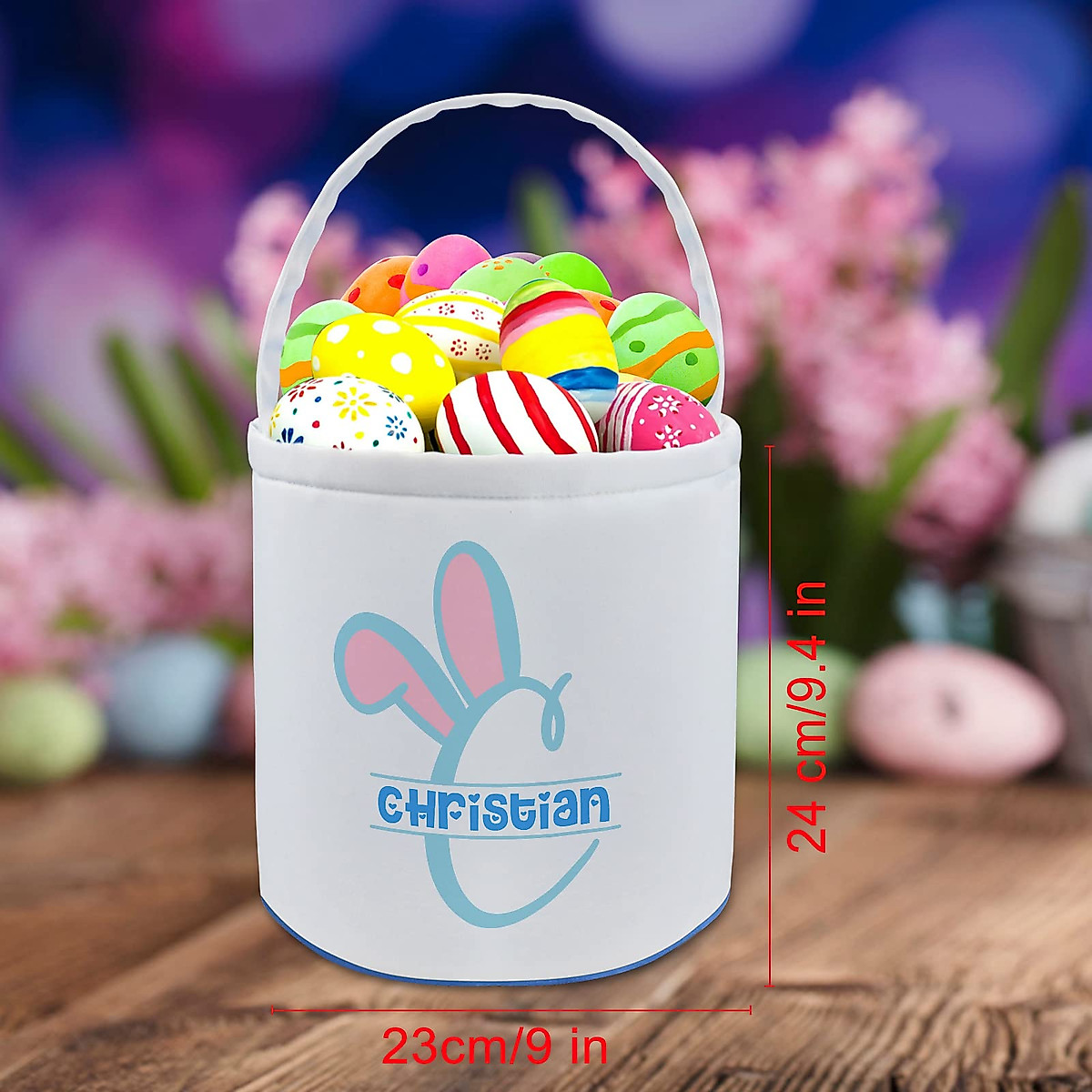 Personalized Easter Baskets for Girls Boys Kids with Name Custom Buny Easter Basket Customized Easter Egg Tote Bags Buckets - Blue