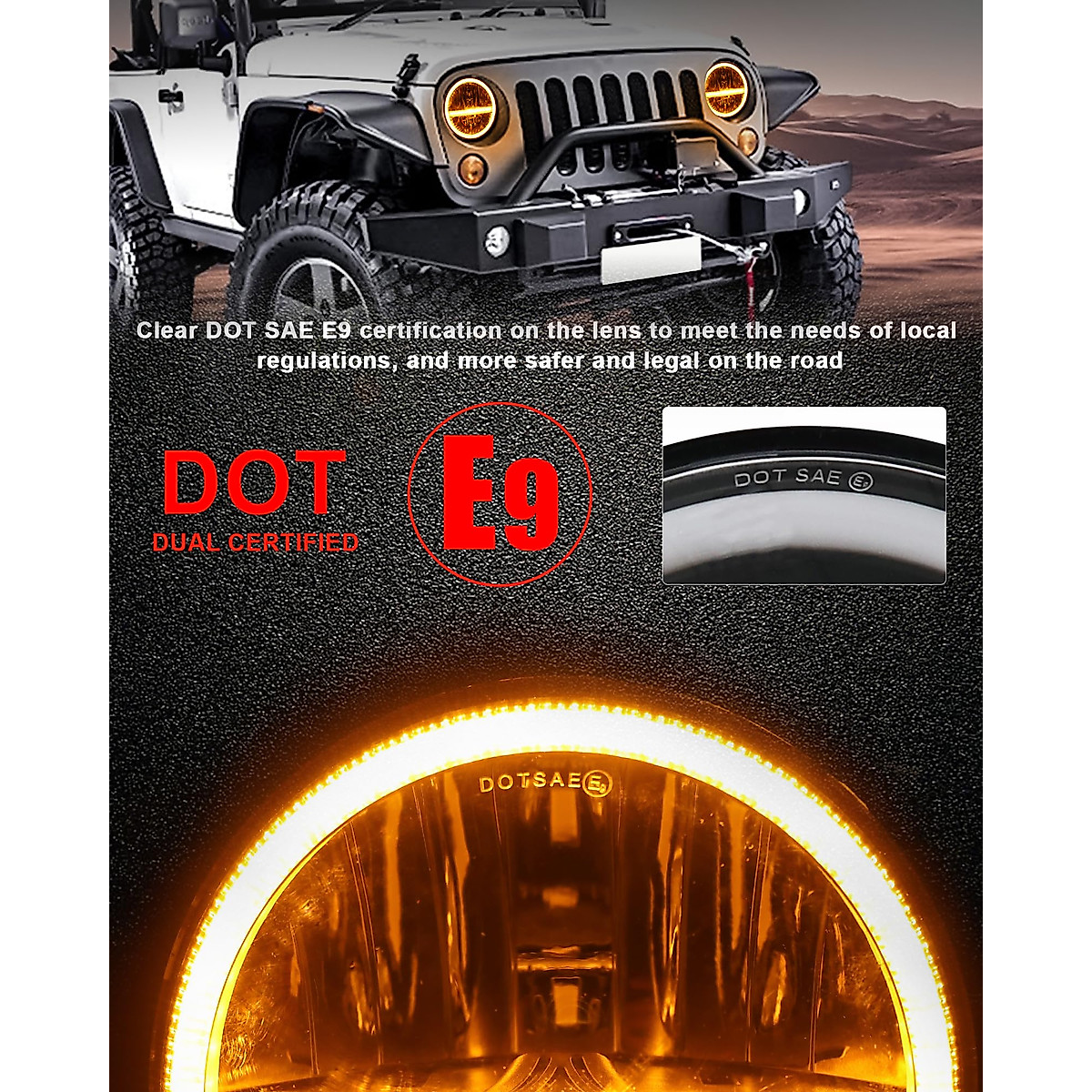 UNI-SHINE 7 inch led headlight, 7" round LED Headlights H6024 led Headlight White Halo Headlight Running Amber Turn Signal Seal Beam Compatible with Jeep Wrangler JK TJ JL CJ