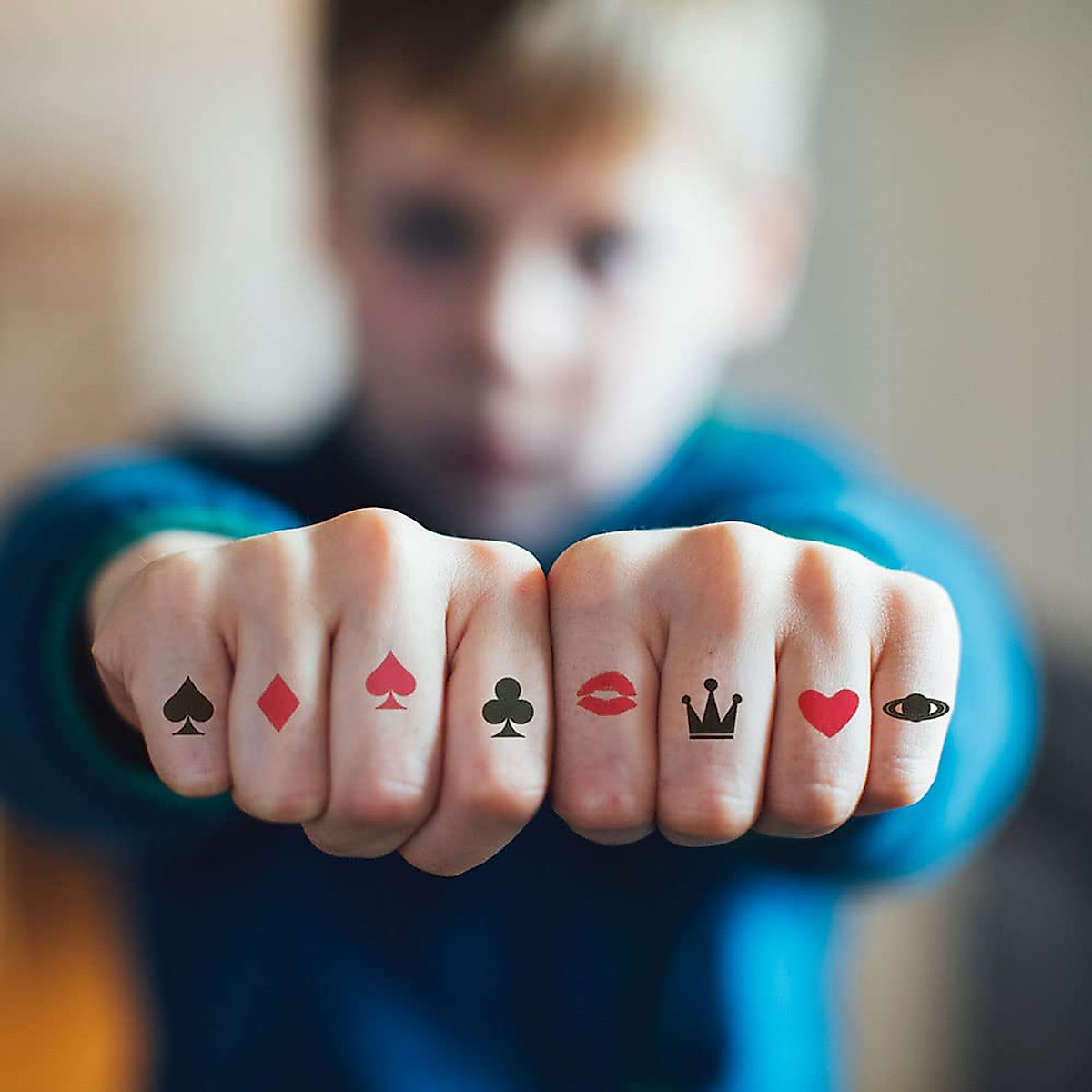 Oottati Small Cute Temporary Tattoo Finger Crown Spades Red Hearts (Set of 2)