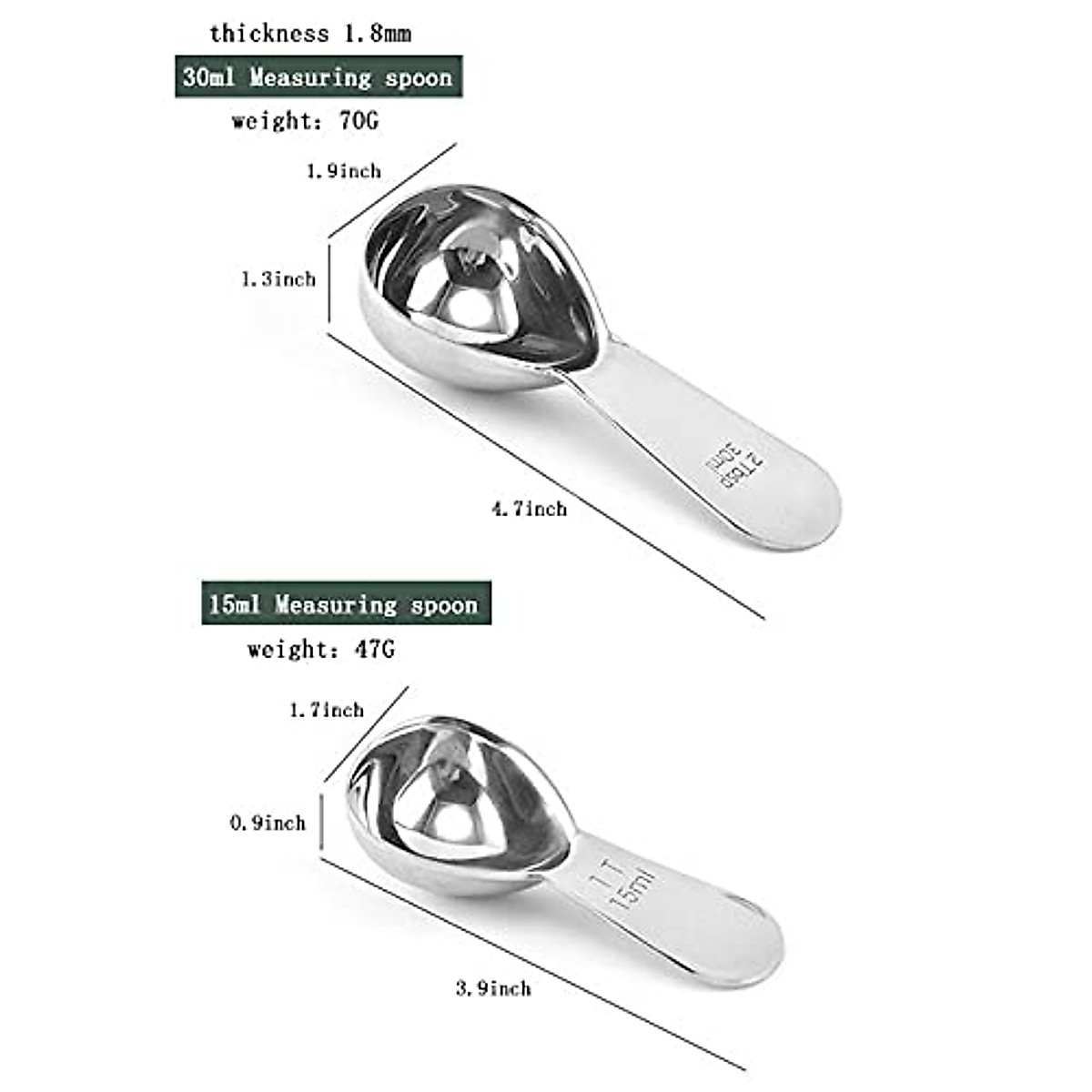 2 Pack SHENGQIDZ Stainless Steel Measuring Coffee Scoop 2&1 tablespoon Short Handle Tablespoon Measuring Spoons for Coffee Tea Sugar (15 ml & 30 ml)