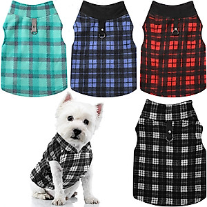 Weewooday 4 Pieces Winter Fabric Dog Sweater with Leash Ring Fleece Vest Dog Pullover Jacket Warm Pet Dog Clothes for Puppy Small Dogs Cat Chihuahua(S)