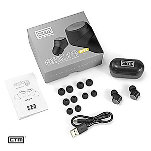 CTM Explore P2 True Wireless Earbuds | Bluetooth 5.0 Button Controls & Magnetic Charging Case | IPX6 Earphones | Sports Headset | Built-in Mic | by Clear Tune Monitors