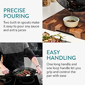 Navaris Enameled Cast Iron Skillet - 12" Frying Pan with Enamel Coated Finish - 12 inch Kitchen Cookware Fry Griddle for Stove Top and Oven - Green