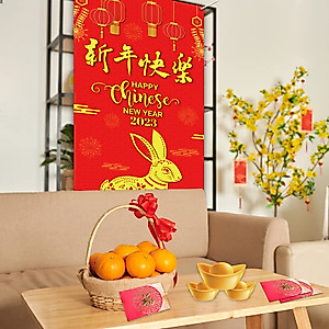 Chinese New Year Door Cover Happy 2023 Rabbit New Year Photography Backdrop Spring Festival Door Hanging Covers Outdoor Sign for Home Wall Indoor Outdoor Party Holiday New Year Eve