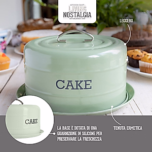 Kitchen Craft Living Nostalgia Airtight Cake Storage Tin/Cake Dome, 28.5 x 18 cm, English Sage Green