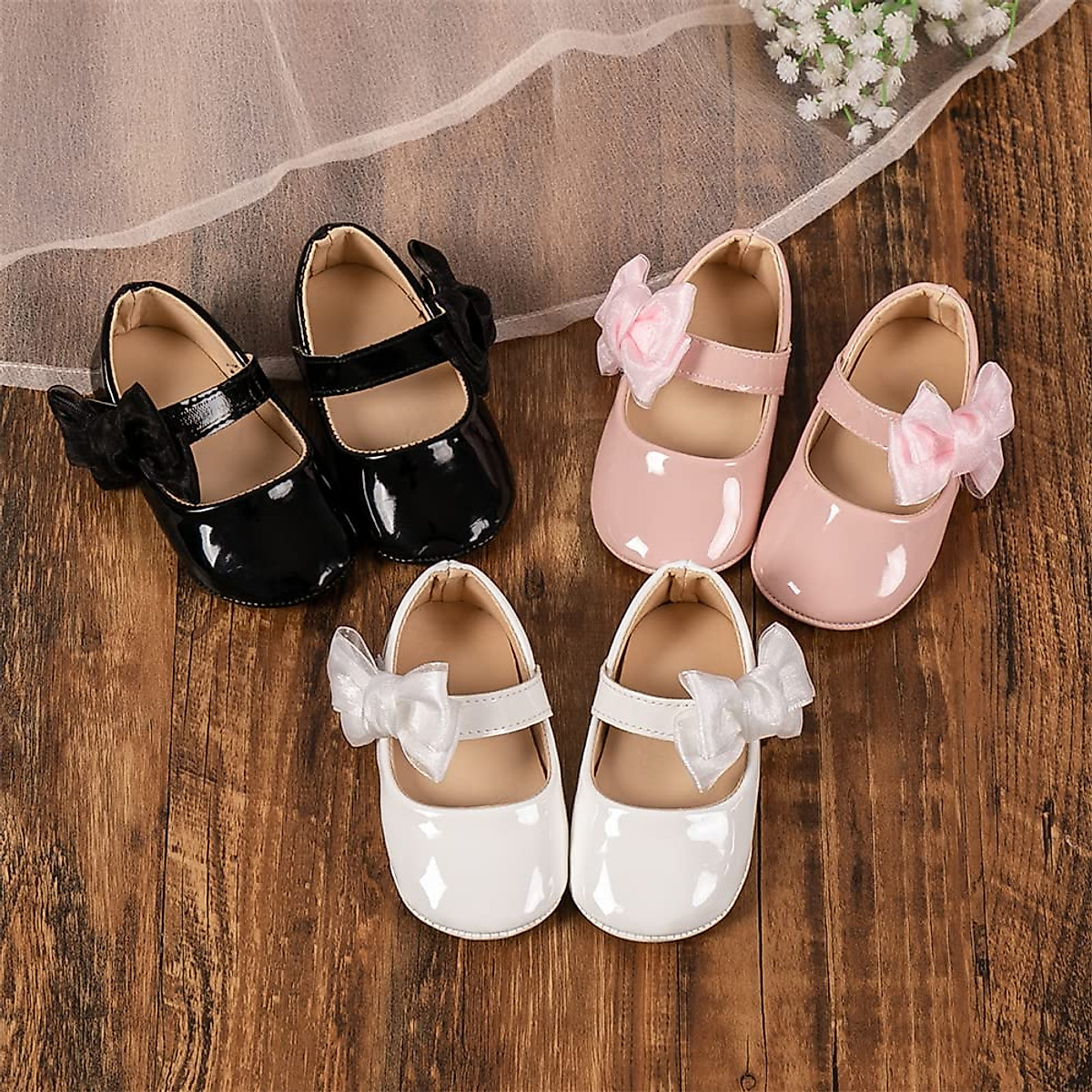 Miamooi Infant Baby Girls Mary Jane Dress Shoes Bowknot Princess Flats Toddler Non Slip Soft Rubber Sole Newborn Moccasins Crib Shoe A/Pink
