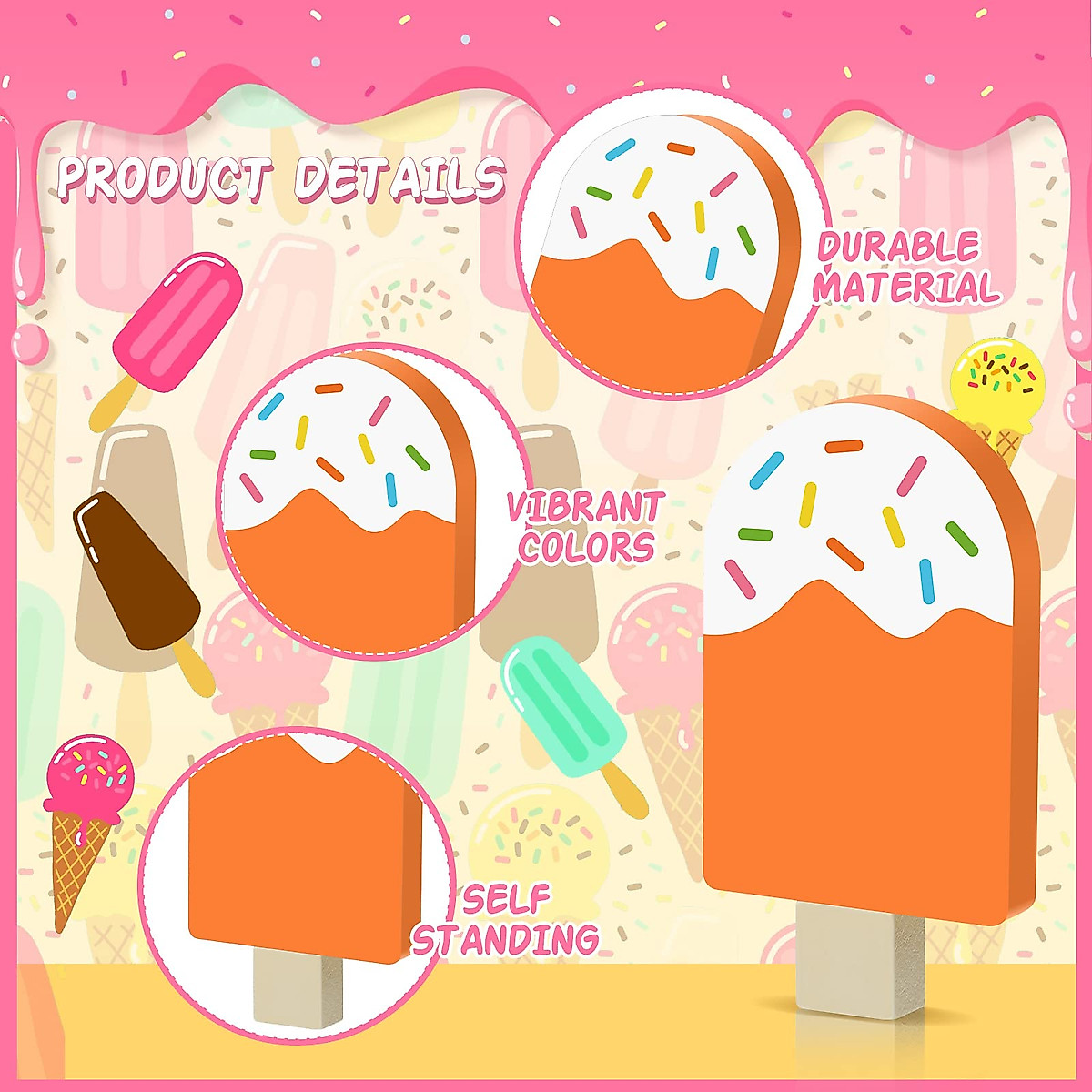 6 Pcs Summer Tiered Tray Decor Hawaii Ice Cream Tiered Tray Decor Summer Wooden Table Decorations Ice Cream Tray Decor Summer Table Signs for Kitchen Home Summer Party Home Supplies