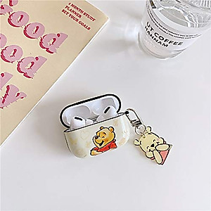 Soft TPU Case with Charm and Keychain for Apple AirPods Pro 2019 Model Yellow Winnie The Pooh Bear Laugh Cute Lovely Adorable Kawaii Girls Kids Boys