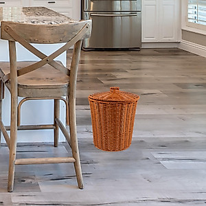 Wicker Waste Can with lid: Woven Trash Basket Wicker Wastebasket Round Garbage Container bin for Bathroom Bedroom Home Office