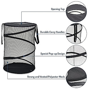 Mesh Popup Laundry Hamper 115L Foldable Laundry Basket Extra Large Capacity Collapsible Clothing Storage Basket with Handles 26 H x 18 W x 18 L (Black)