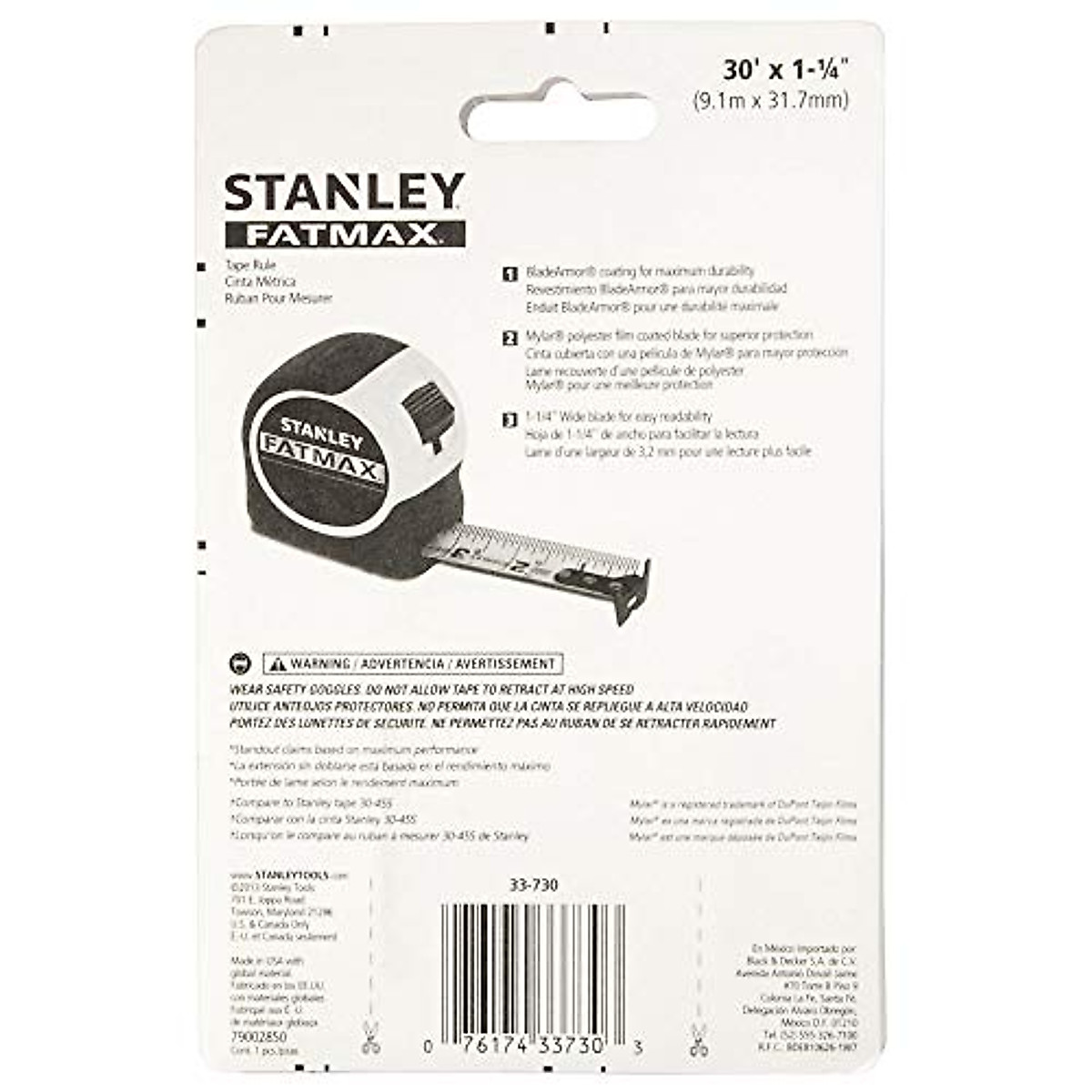 Stanley Tools 33-730 30-Foot-by-1-1/4-Inch FatMax Measuring Tape (3, 30-Feet)
