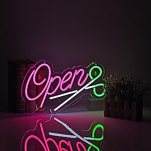 Hair Cut Salon Open Neon Sign for Barbershop Scissors Wall Décor with Dimmable Switch LED Haircut Barber Neon Business Signs Light