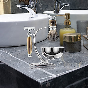 Straight Razor Shaving Kit for Men,Wet Shaving Brush and Bowl Set,Luxury Father's Day Gifts Set Includes Shave Brush,Soap,Stainless Steel Bowl,Shaving Stand,Double Edge Safety Razor with 10 Blades