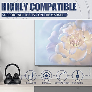 Retekess TA006 Wireless TV Headphones for Seniors,Wireless Headphones for TV,Power Display,No Lip-Sync Delay,Support Optical,Coaxial,AUX, RCA,TV Headphones with Charging Dock (Pack of 1)