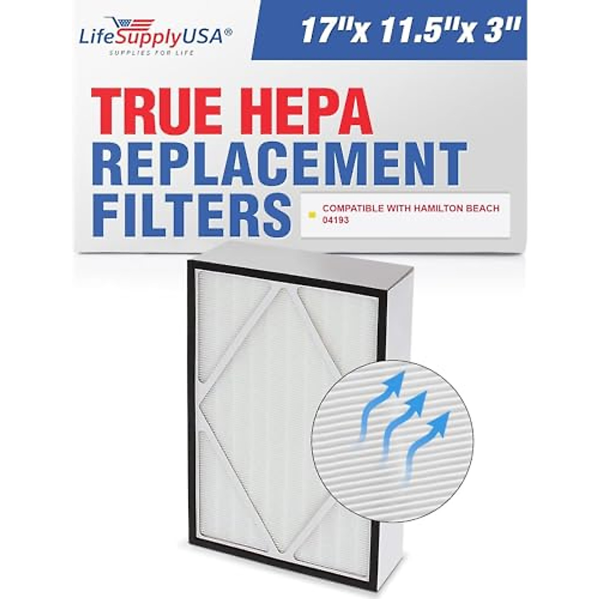 LifeSupplyUSA True HEPA Air Cleaner Filter Replacement Compatible with Hamilton Beach 04162 and 04156 TrueAir High-Efficiency Air Cleaners
