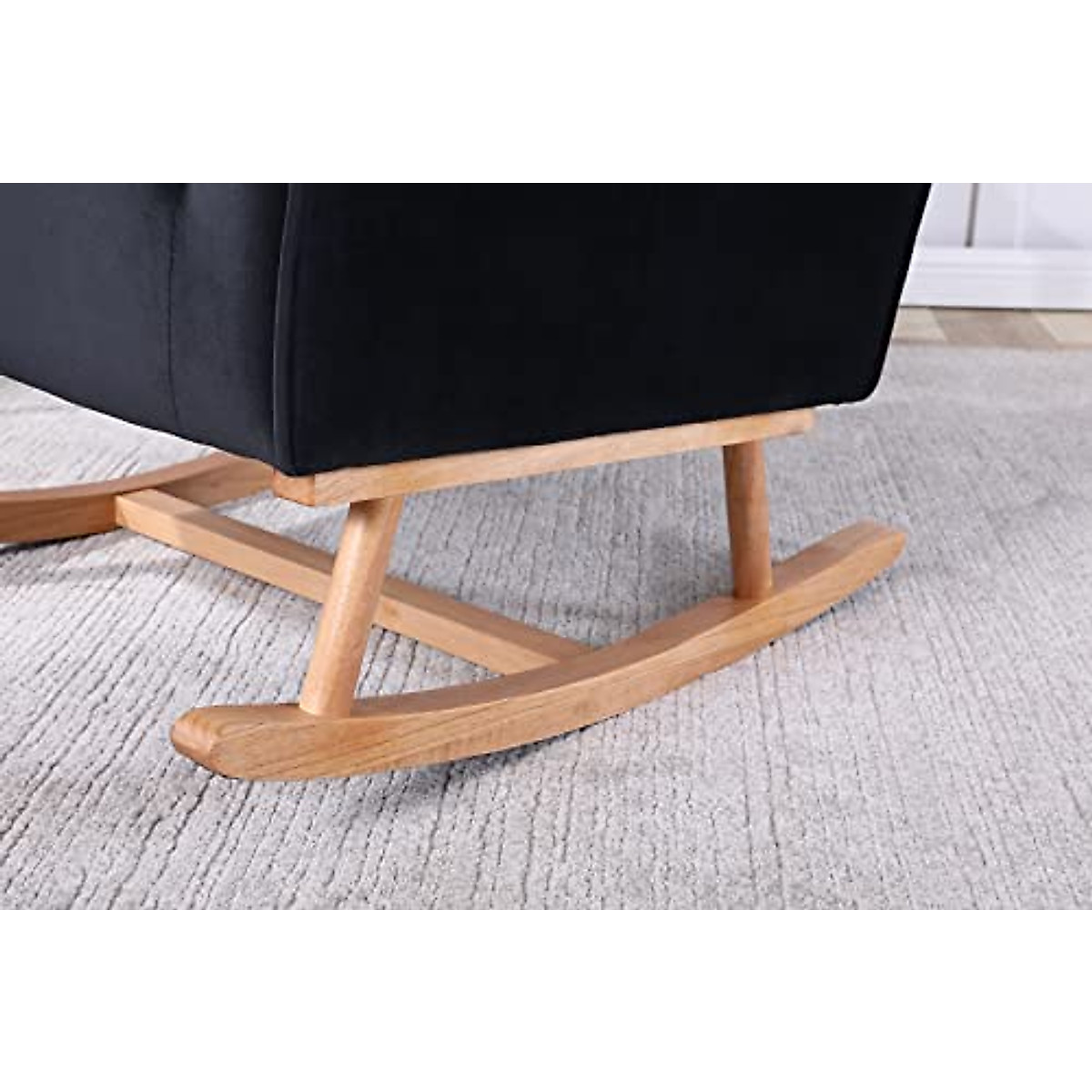 OUYESSIR Rocking Chair Nursery, Upholstered High-Back Glider Chair, Comfortable Rocker Fabric Padded Seat, Modern Leisure Single Accent Arm Chair for Living Room, Hotel, Bedroom (Black)