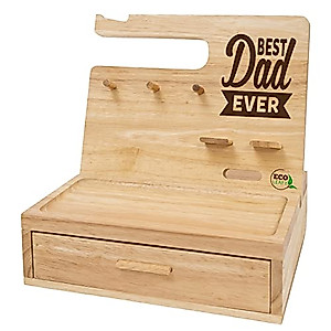 EcoLeafy Dot Best Dad Ever Gifts- Nightstand Organizer for Men- Docking Station for Dad- Personalized Gifts for Men- Phone Organizer Station for Cellphone, Watch, Headphone and Mens Accessories