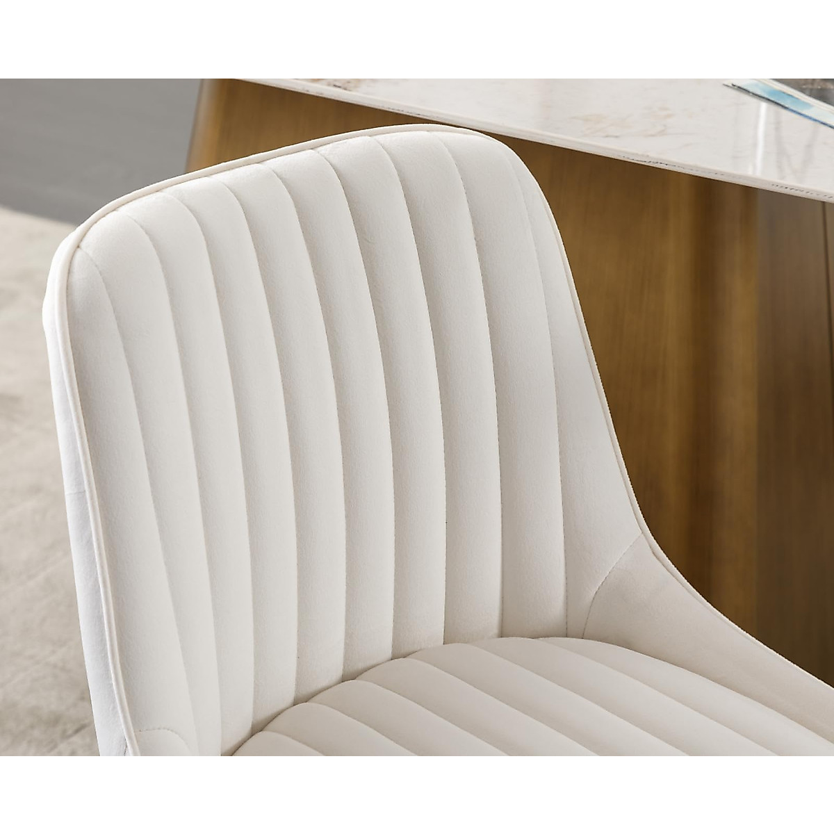 EALSON Velvet Upholstered Dining Chairs Set of 2 Modern Accent Dining Room Chairs with Gold Metal Base Comfy Padded Kitchen Chairs Armless Side Chairs for Kitchen Dining Room, Cream