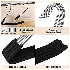 Open Ended Pants Trousers Hangers Foam Coated Pant Hangers Plating Non Slip Anti Rust Chrome Metal Hangers for Closet Easy Slide Pant Jeans Slacks Towel Skirt Organizer, Black (20)