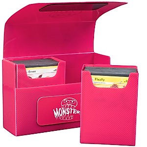 Monster Protectors Magnetic Double Deck Box - Pink, Holds 150 Gaming TCGs, Self-Locking Closure, Compatible w Standard & Smaller Size Gaming Trading Cards, Removable Construction