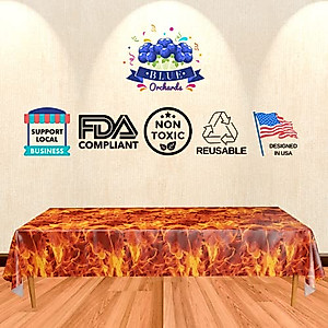 Blue Orchards Fire Table Covers (Pack of 2) - 54"x108" XL - Fire Party Supplies, Fire Table, Dragon Birthday Party, Fire Backdrop, Firefighter Birthday Supplies, Flame Decorations, Flame Table Cover