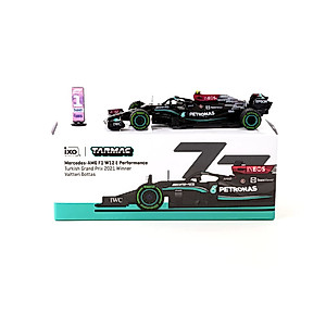 AMG F1 W12 E Performance #77 Valtteri Bottas Winner Formula One F1 Turkish GP (2021) with Number Board Global64 Series 1/64 Diecast Model Car by Tarmac Works T64G-F037-VB1