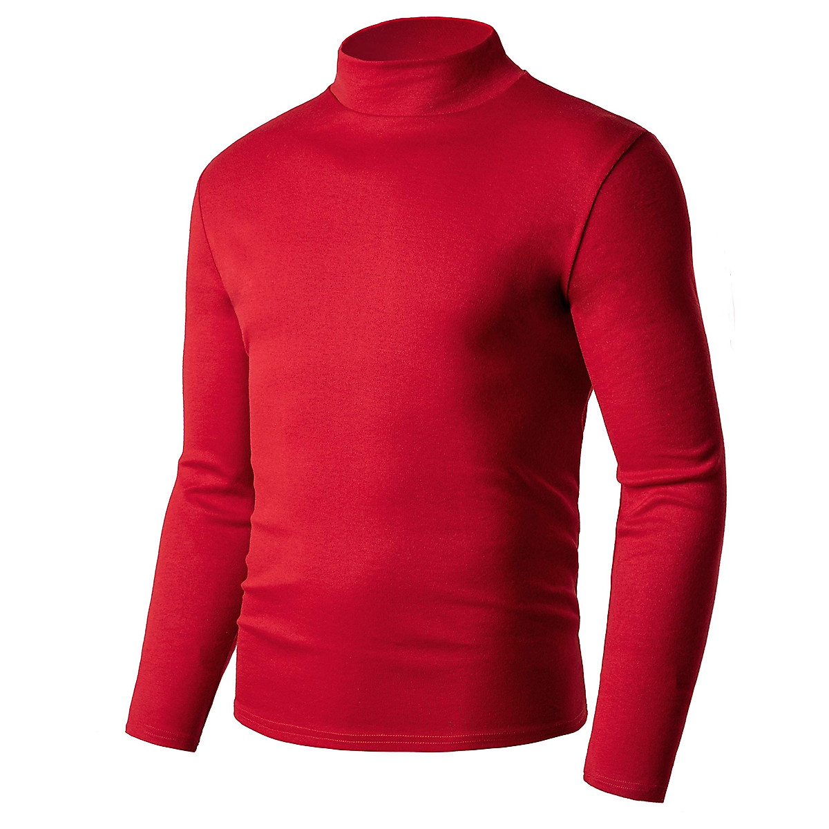 Derminpro Men's Slim Fit Mock Turtleneck T-Shirts Knit Long Sleeve Thermal Pullover Red Medium