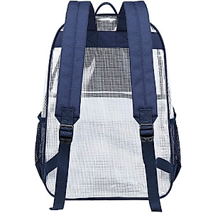mygreen Heavy Duty Clear Bookbag Durable Plastic Transparent Clear Backpack for School Work Boy Men (Dark Blue, Large)