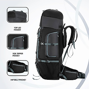 TRAWOC 80L Travel Backpack for Outdoor Sport Camp Hiking Trekking Bag Camping Rucksack HK007 (Grey)