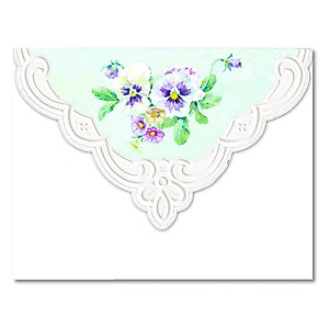 Carol Wilson Fine Arts Inc.- Pansies & Warbler - Embossed & Die Cut Blank Note Cards in Portfolio Box - 10 count - ncp2449