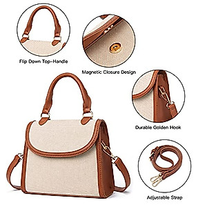 Telena Crossbody Bags for Women, Vegan Leather Purses for Women Crossbody Handbags with Adjustable Shoulder Strap Beige with Brown