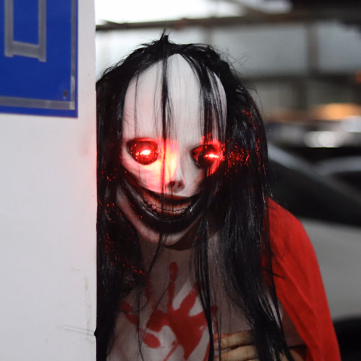 Halloween Mask Ghost face Scary with Hair LED Light up Zombie Horror Full Head Masque Decorations Costume Creepy Cosplay Prop