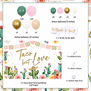 Taco Bout Love Bridal Shower Decorations, Sage Green Balloon Garland Kit, Fiesta Bridal Shower Backdrop, Bride to Be Sash, Ring Cactus Foil Balloons, Mexican Wedding Shower Bachelorette Party Supplies
