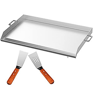 Happybuy Stainless Steel Griddle,32" X 17" Universal Flat Top Rectangular Plate, BBQ Charcoal/Gas Grill with 2 Handles and Grease Groove with Hole，Grills for Camping, Tailgating and Parties