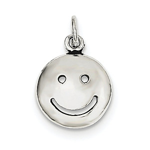 Solid 925 Sterling Silver Pendant Antiqued Smiley Face Charm (18mm Height x 15mm Width)